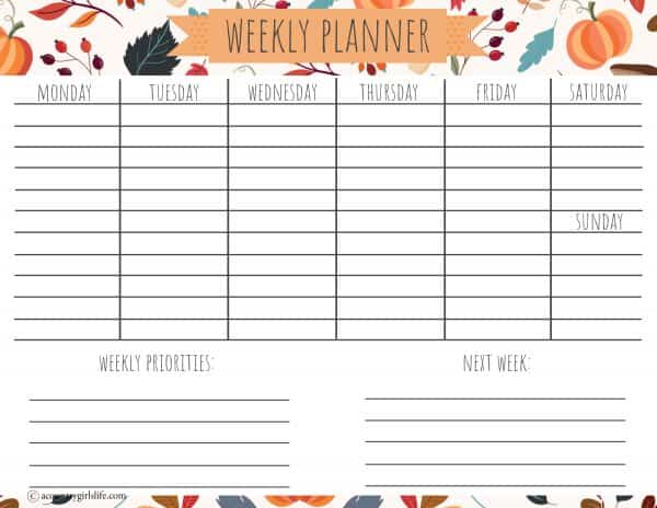 FREE Weekly Planner for Fall, Halloween or Thanksgiving {7 Styles to ...