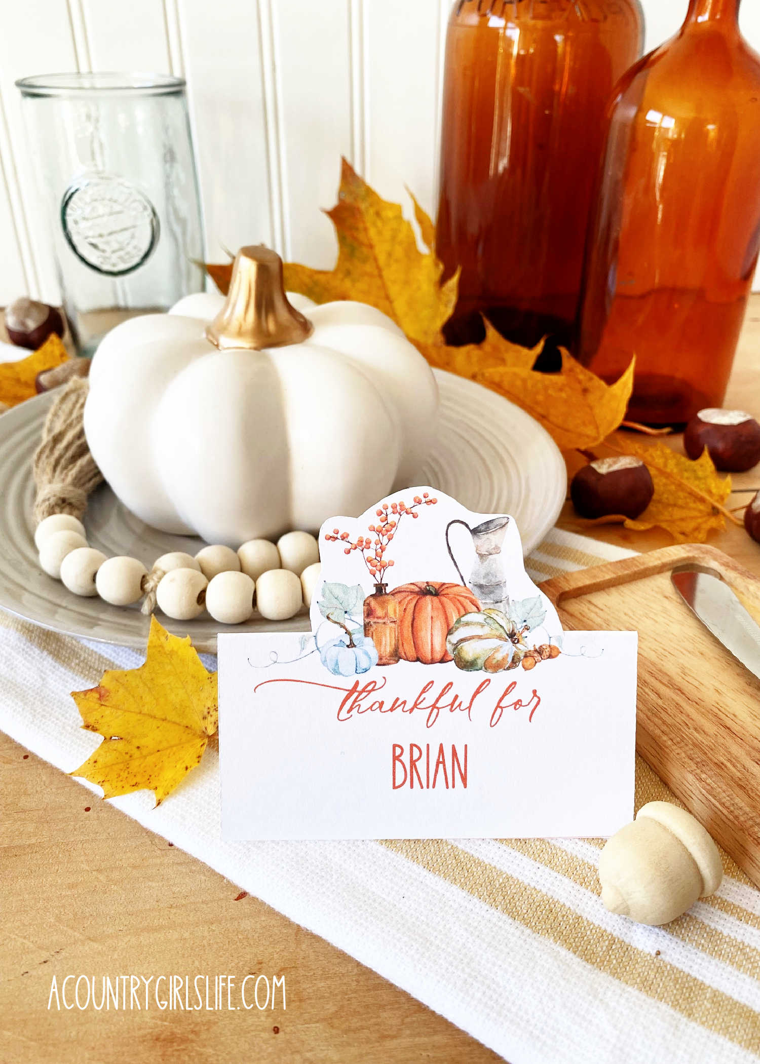 FREE PRINTABLE Thanksgiving Place Cards for Dinner - A Country Girl's Life